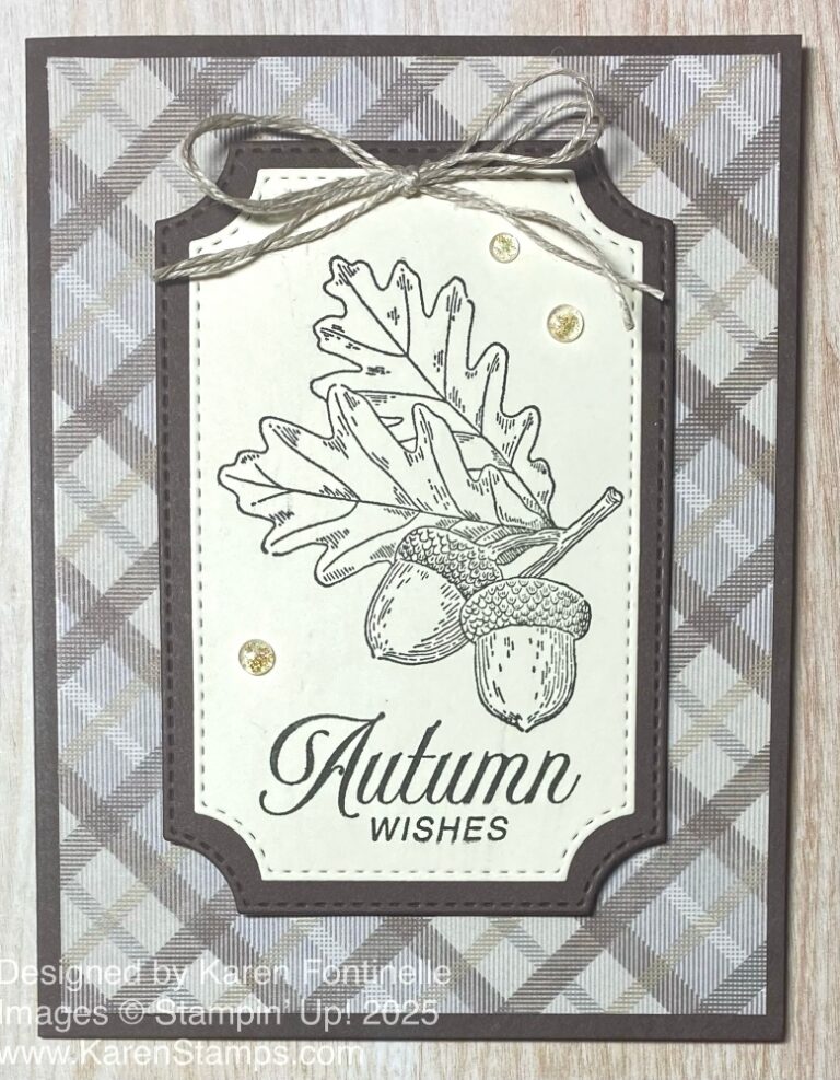 Monochromatic Amber Autumn Acorn Card | Stamping With Karen